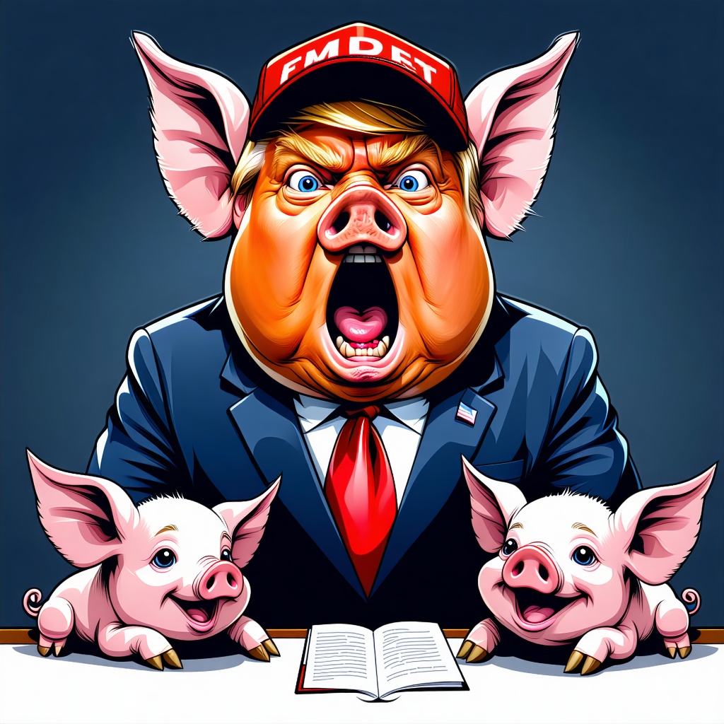 Stable Diffusion prompt: funny caricature, angry presiden...