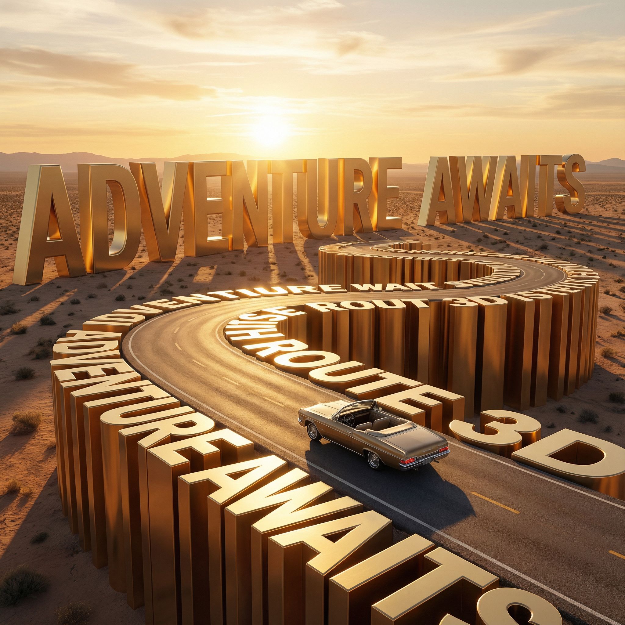 Nano Banana prompt: 3D typography road cinematic road te...