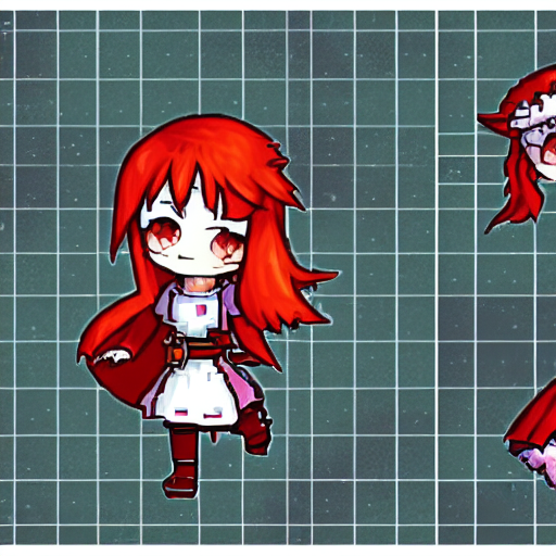 Stable Diffusion prompt: game character art ,Chibi,red ha...