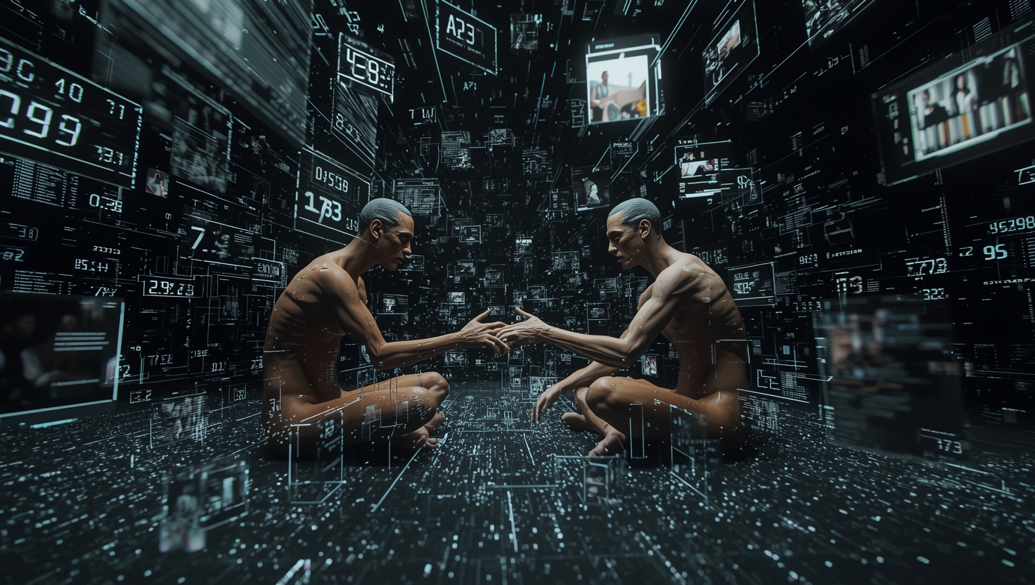 Lucid prompt: camera shot around two 3D-scanned human fig...