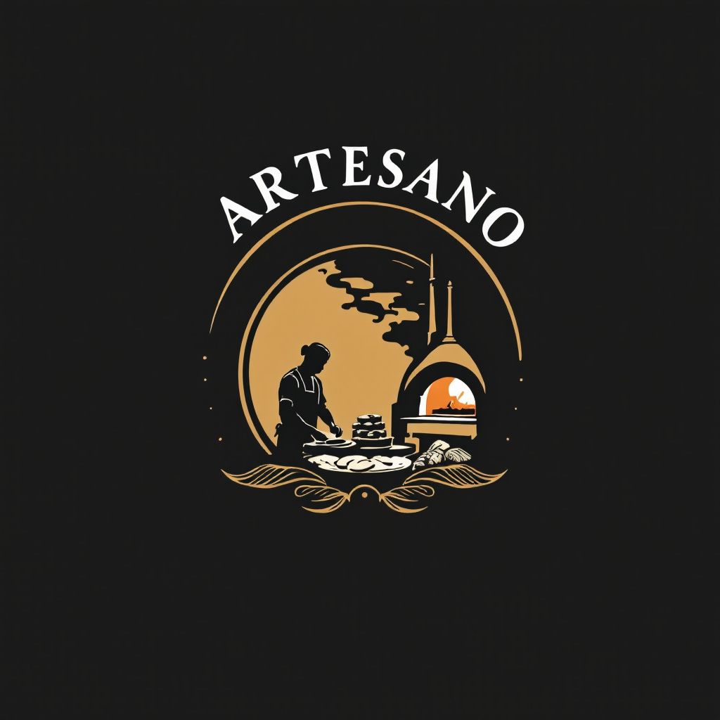 FLUX prompt: Circular logo for an artisan bakery in black...