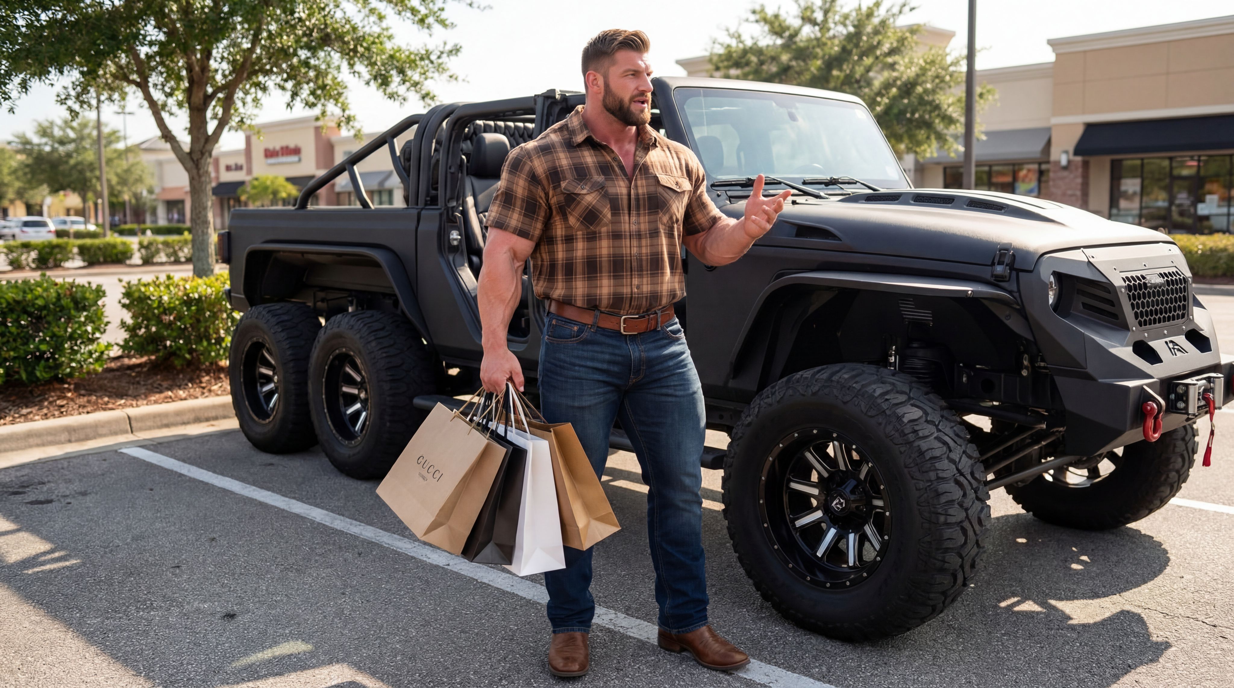 Nano Banana prompt: The bodybuilder is 6 feet 4 inches ta...