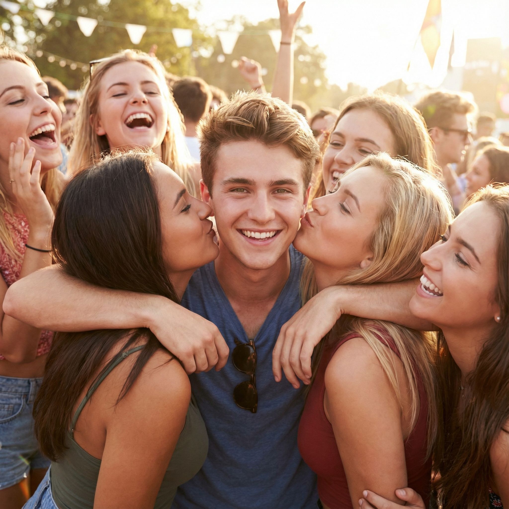 Nano Banana prompt: Girls around me and kissing me