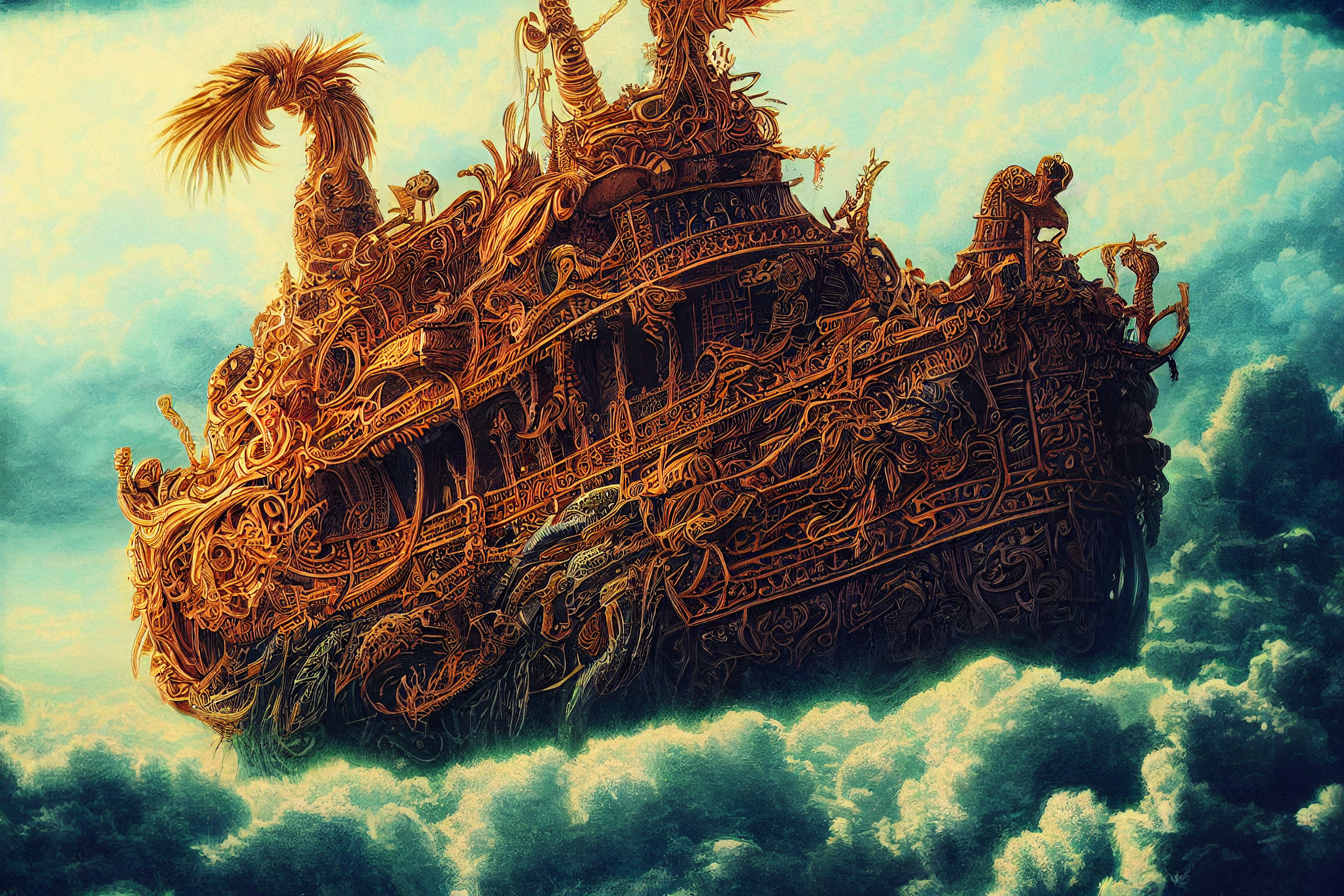 Midjourney prompt: detailed image of noah ark, rich deep ...