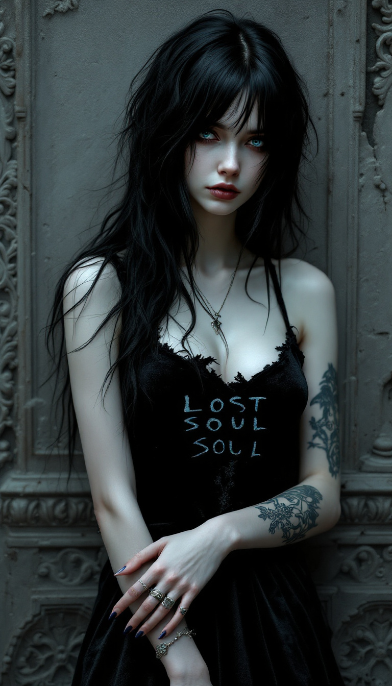 FLUX prompt: A hyper-realistic portrait of a female goth ...