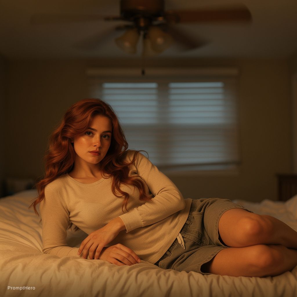 Hero prompt: A woman with long, tousled red hair cascadin...
