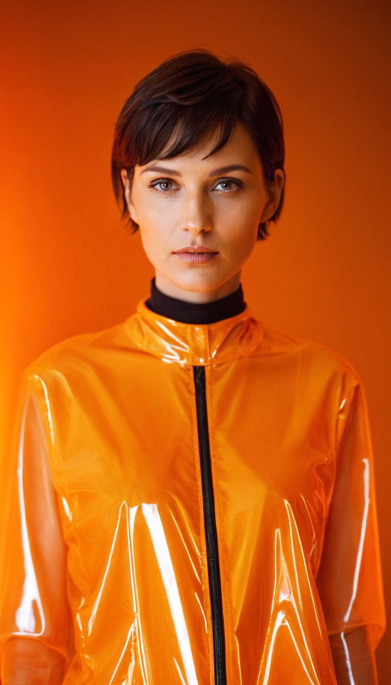 Stable Diffusion prompt: dark haired woman is standing in...