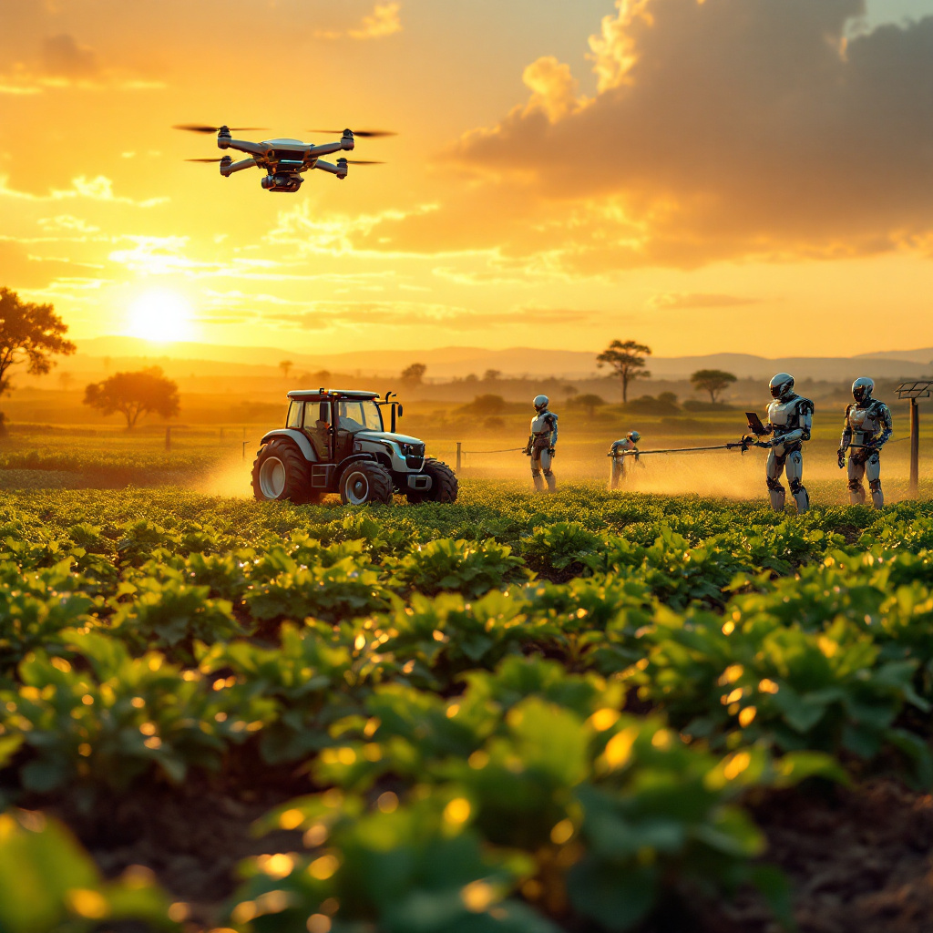 FLUX prompt: A vibrant sunrise over an African farm, wher...