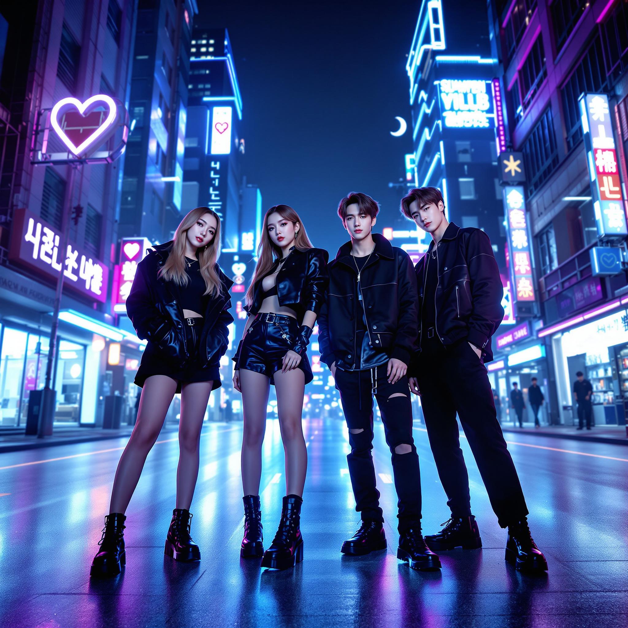 FLUX prompt: Four-member Korean K-pop dance group (2 fema...