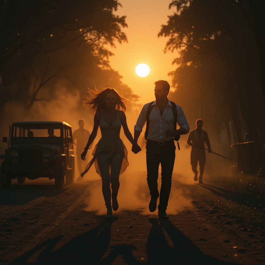 FLUX prompt: "cinematic romantic scene, silhouette of a c...