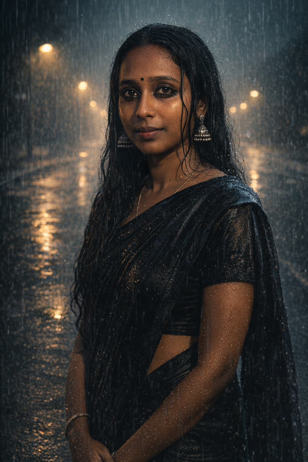 ChatGPT Image prompt: A dramatic Indian woman wearing a d...