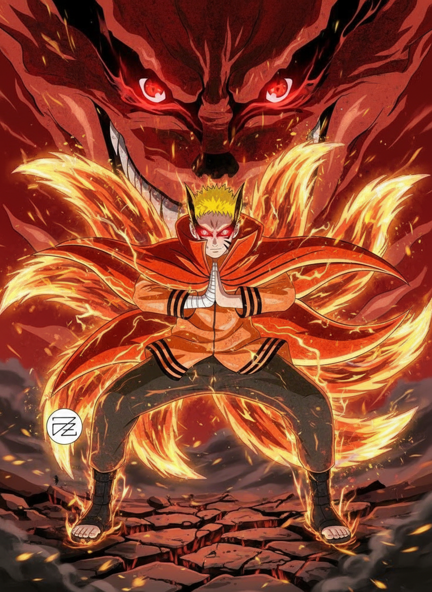 Nano Banana prompt: epic portrait of Naruto in Baryon Mod...