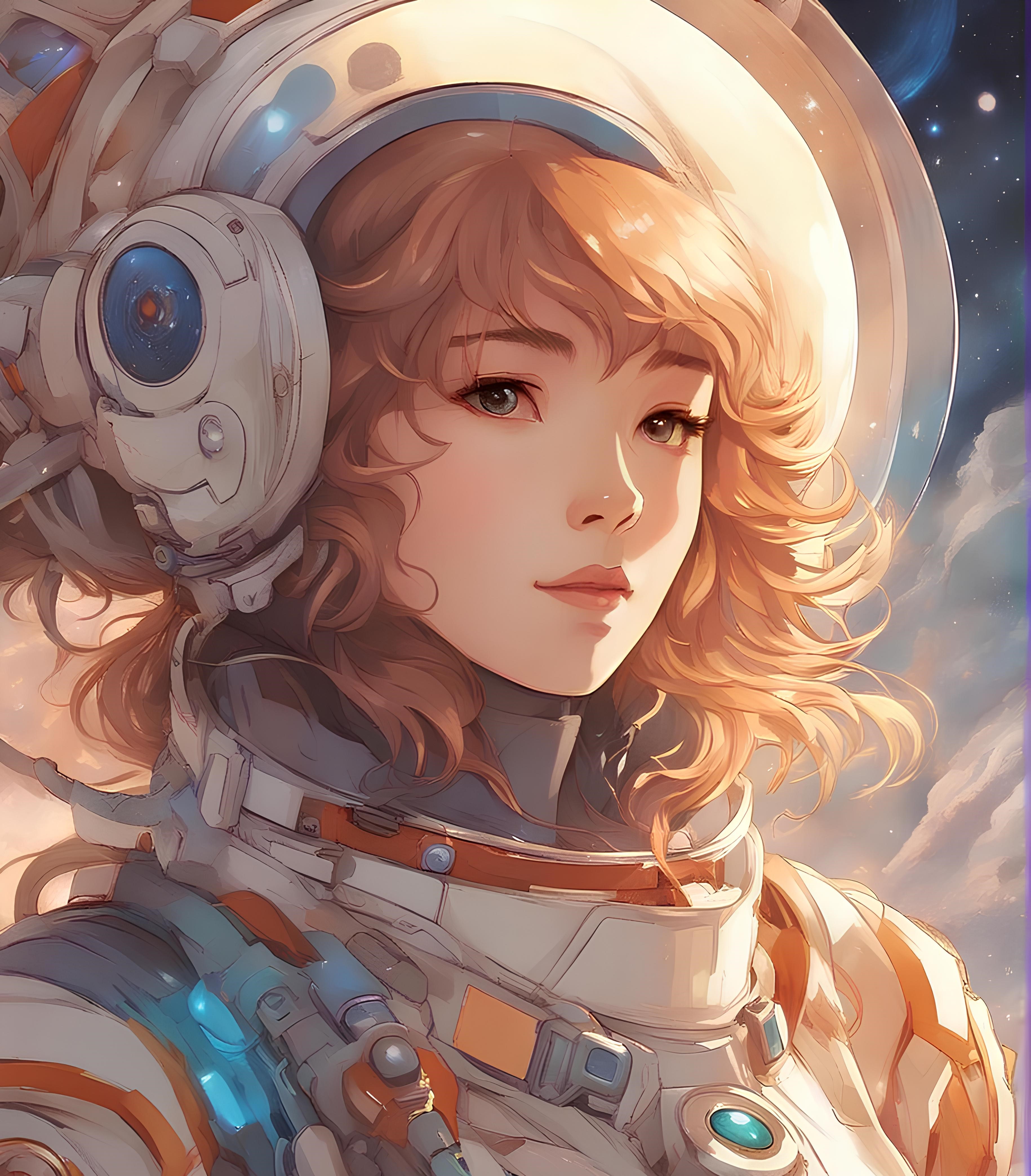 DreamShaper prompt: a close up of a person in a space sui...