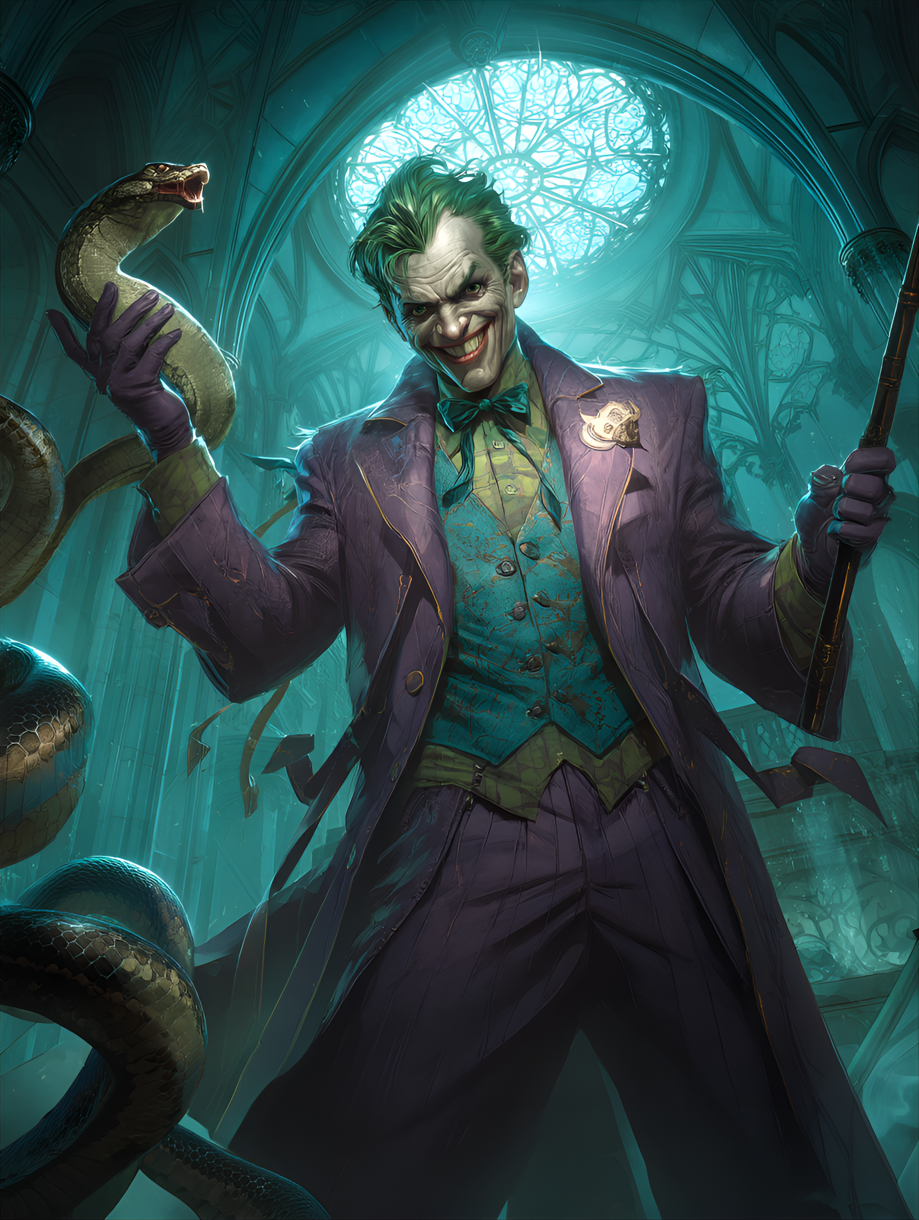 Midjourney prompt: The Joker, middle-aged, Caucasian male...