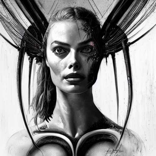 Stable Diffusion prompt: an alien Hans Giger, [margot rob...