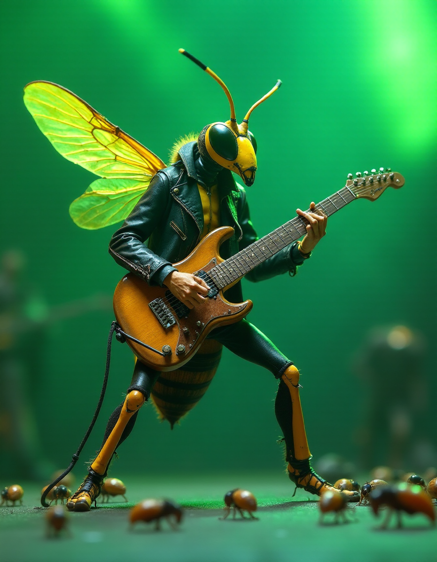 FLUX prompt: A wasp insect standing upright like a human,...