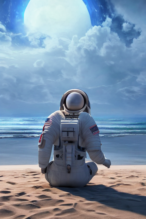 Stable Diffusion prompt: a astronaut sitting on the beach...