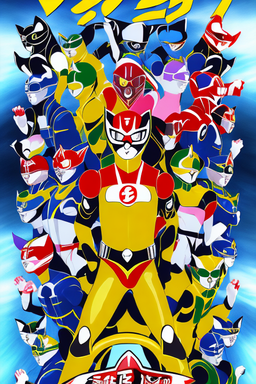 Openjourney prompt: cat super sentai --v 4 --chaos 1