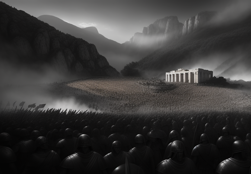 DreamShaper prompt: battle of thermopylae with spartan so...