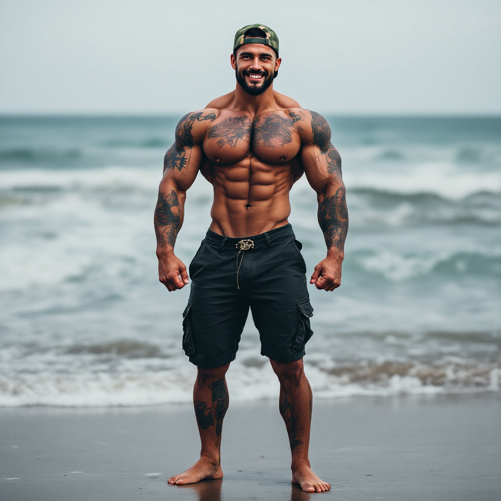 FLUX prompt: Full body image, Young Italian bodybuilder,