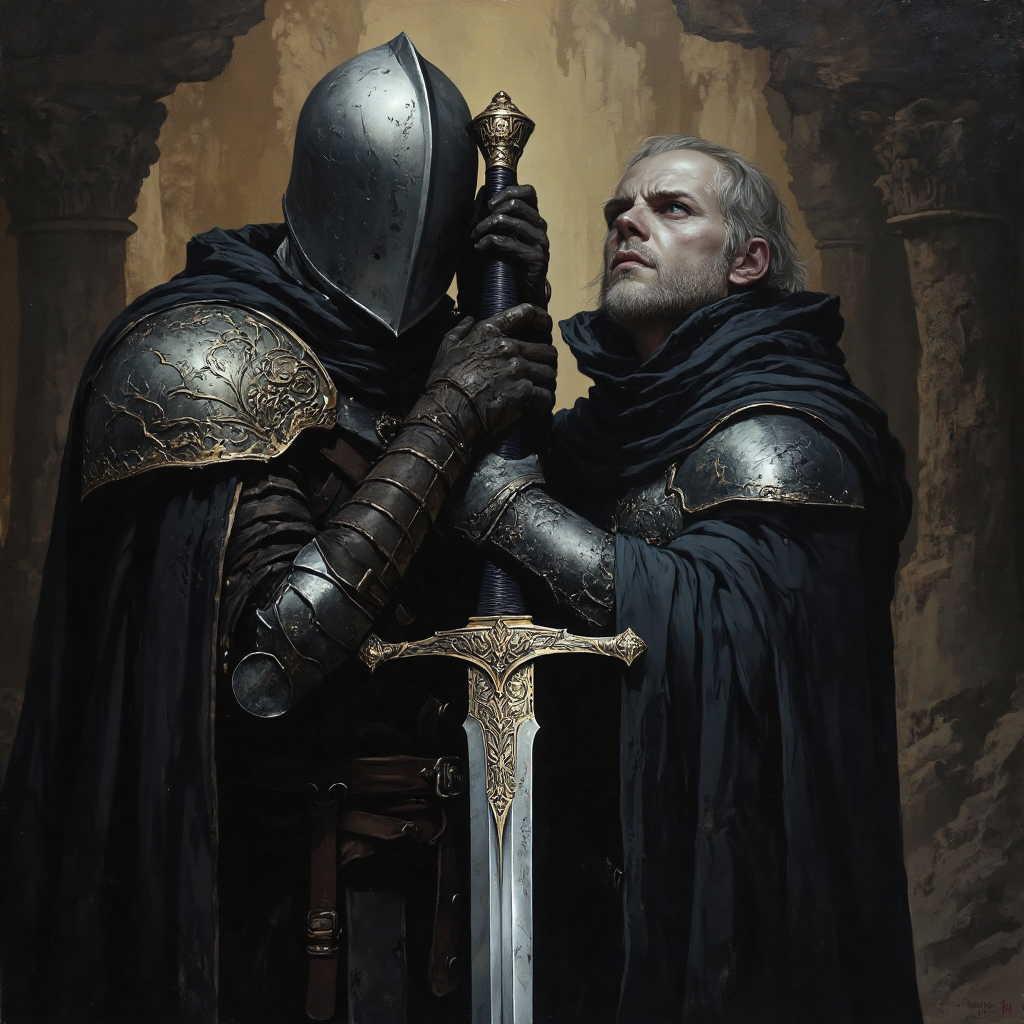 FLUX prompt: Master I was of blood never denied, k...