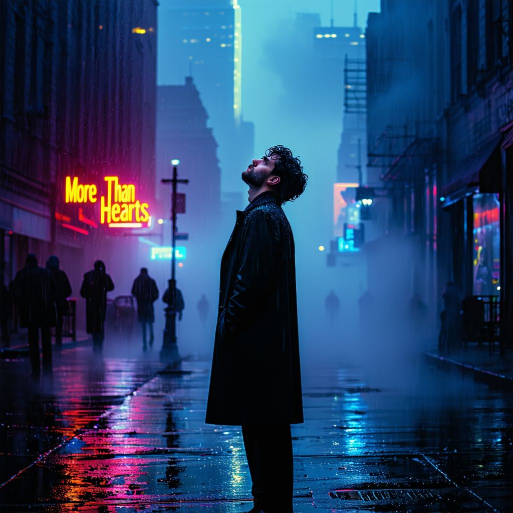 Stable Diffusion prompt: a lone man standing on a rain-so...