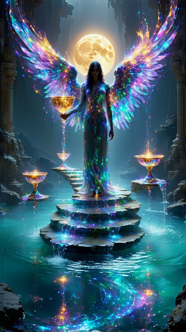 Stable Diffusion prompt: A radiant angelic figure stands ...
