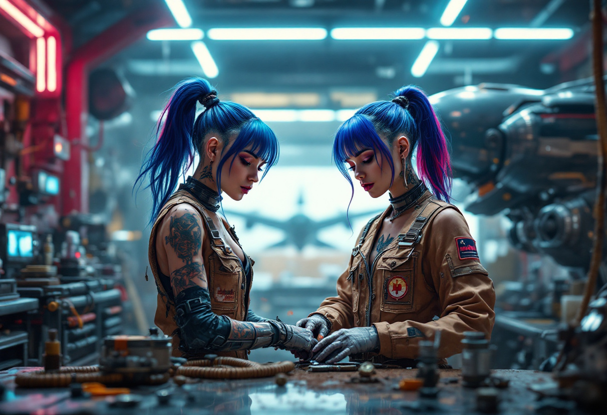 FLUX prompt: Photorealistic concept art. Medium shot. Two...