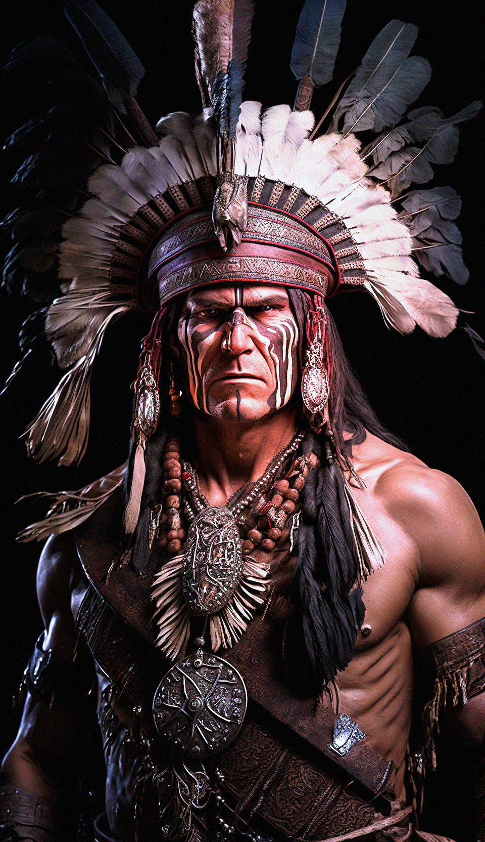 Midjourney prompt: male apache warrior figure in war ders...