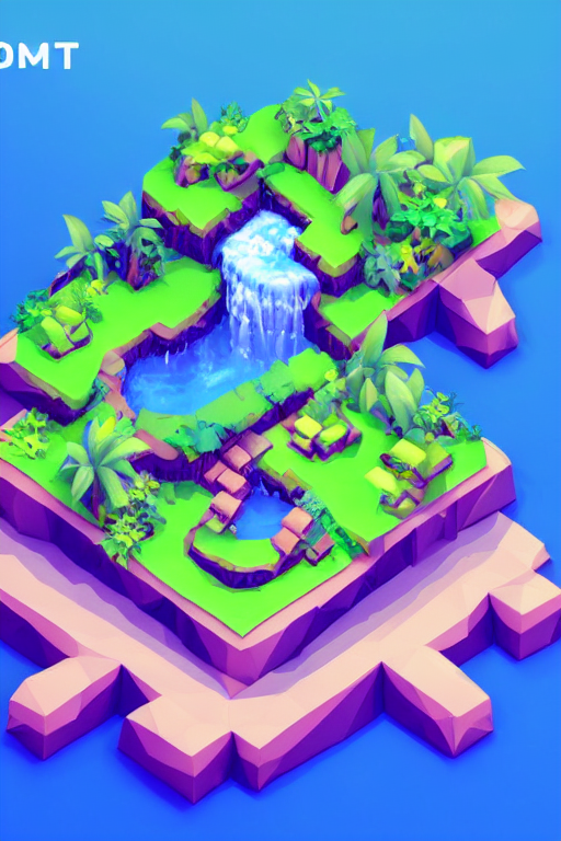 Stable Diffusion prompt: cute low poly isometric jungle r...