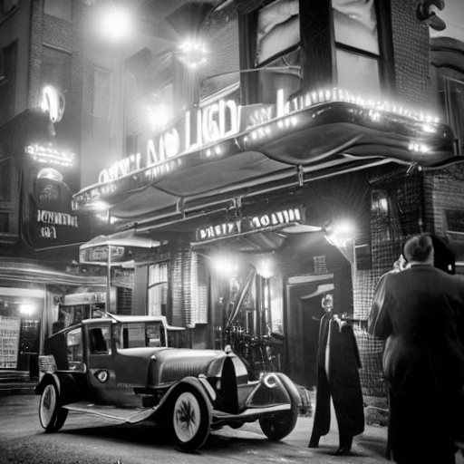 Stable Diffusion prompt: 1920's Jazz club, 25mm Cine Lens...