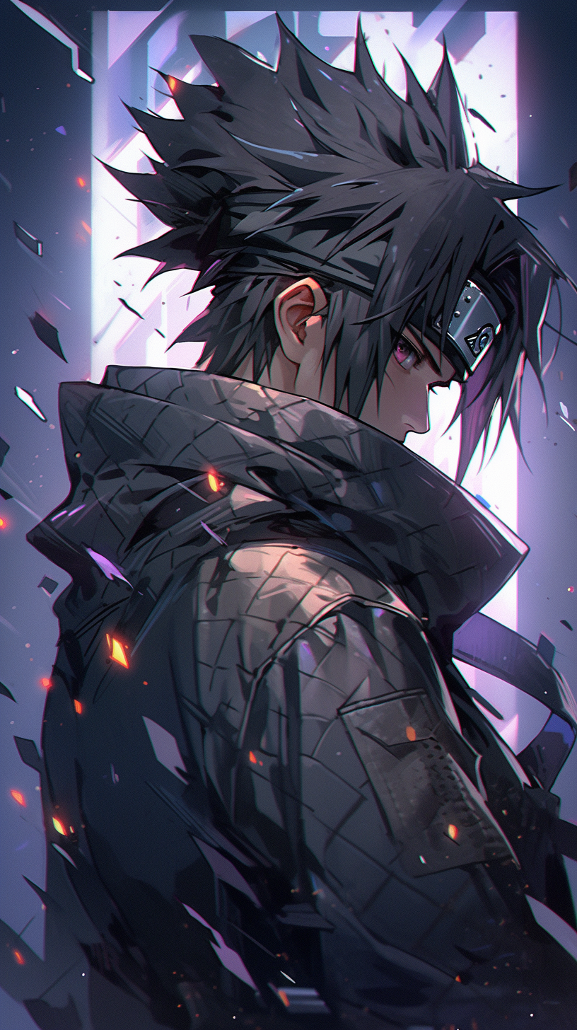 Midjourney prompt: sasuke from naruto cyberpunk style