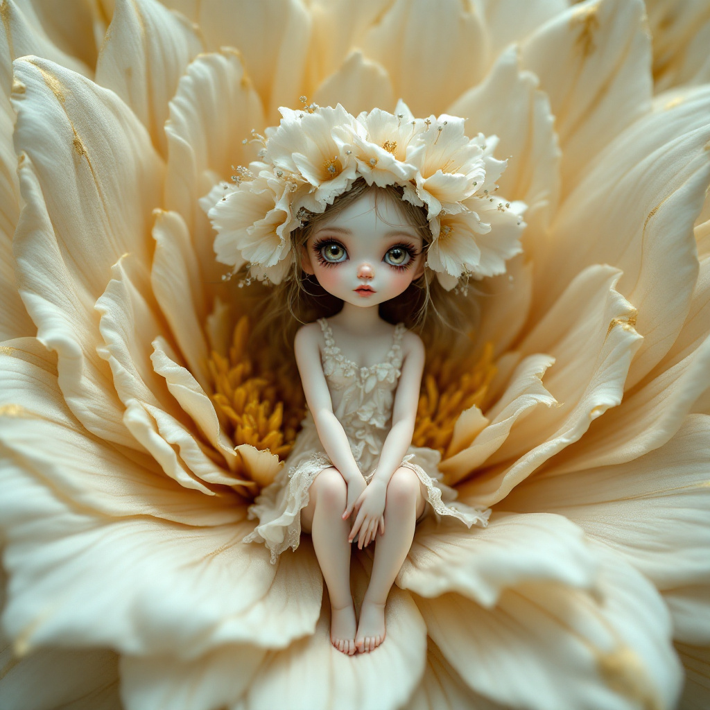 FLUX prompt: A gothic doll like little flower fairy girl ...