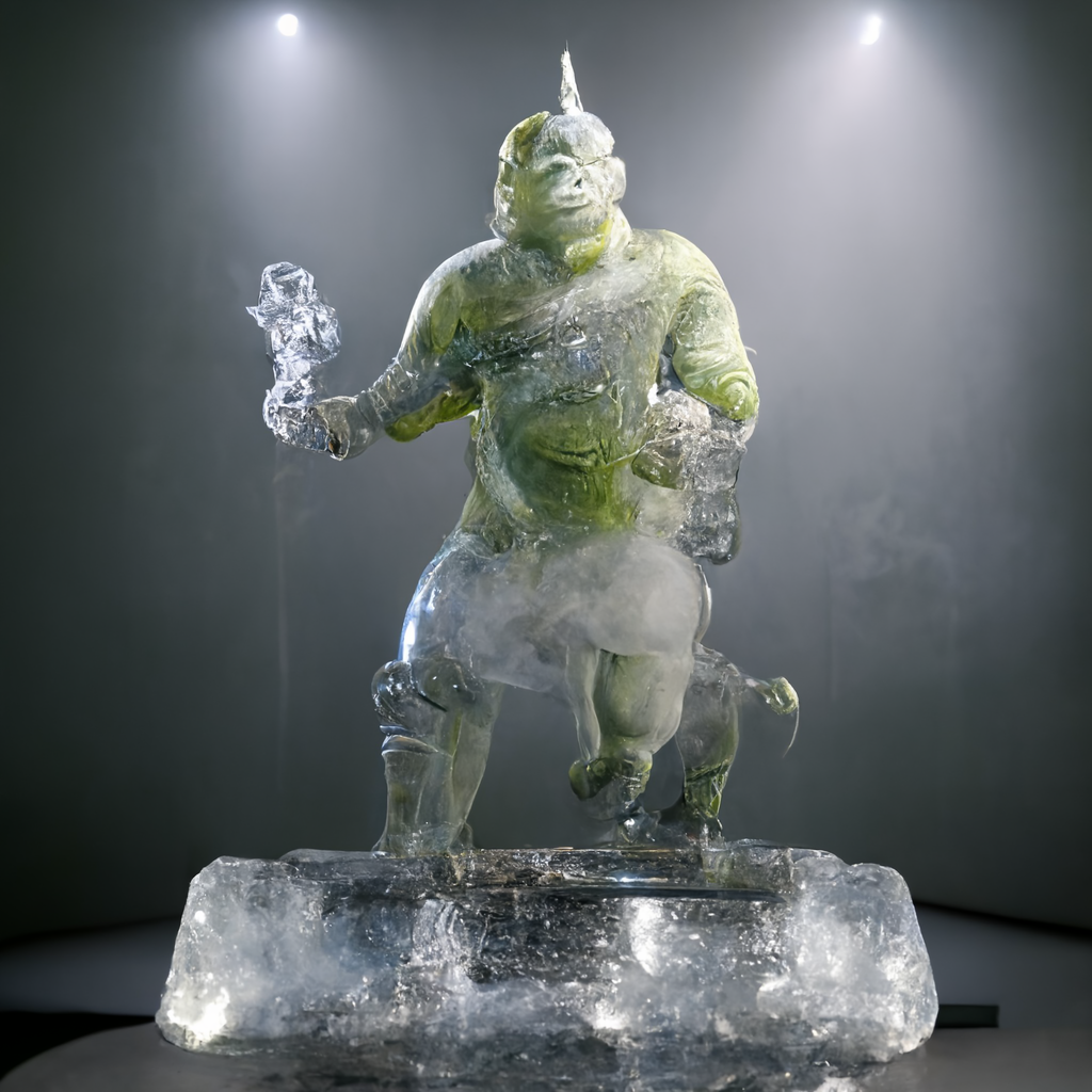 Midjourney prompt: a beautiful transparent ice sculpture ...