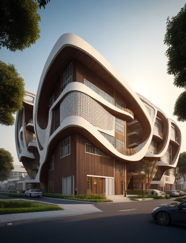 Realistic Vision V2.0 prompt: Stylish modern building wit...