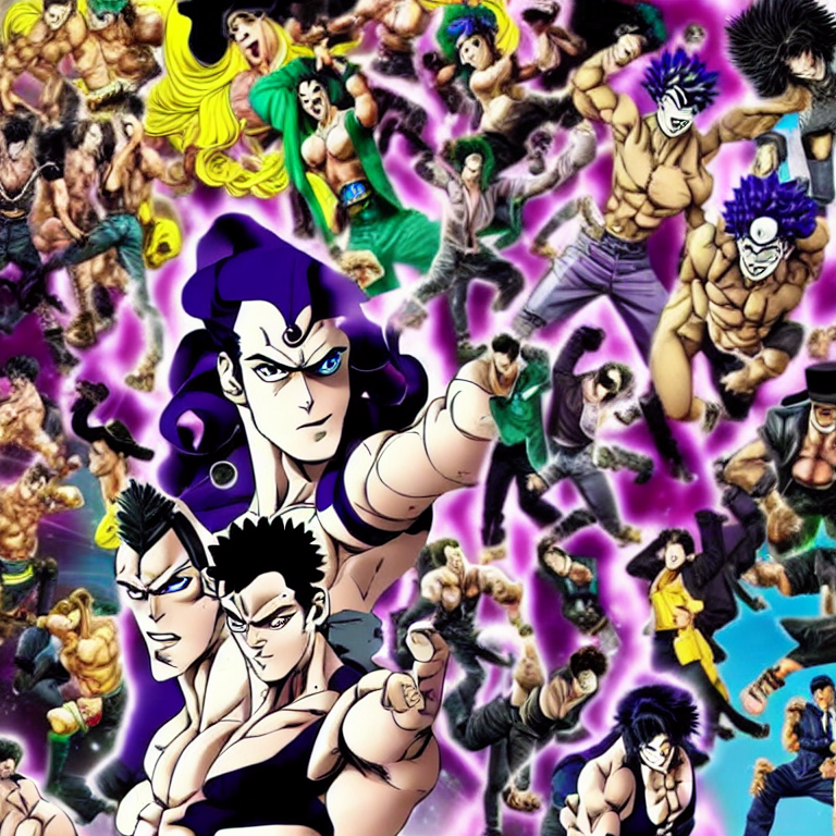 Stable Diffusion prompt: JOJO's Bizarre Adventure, Strong...