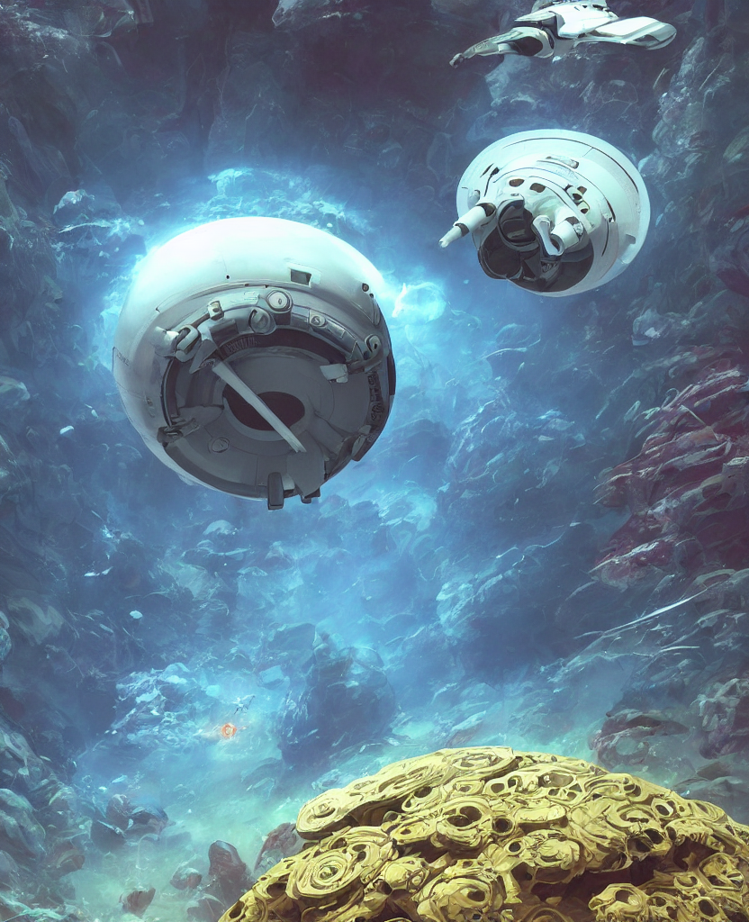 Stable Diffusion prompt: white disc - shaped spacecraft s...