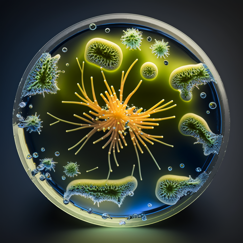 Midjourney prompt: Bacteria formation in the shape of a s...