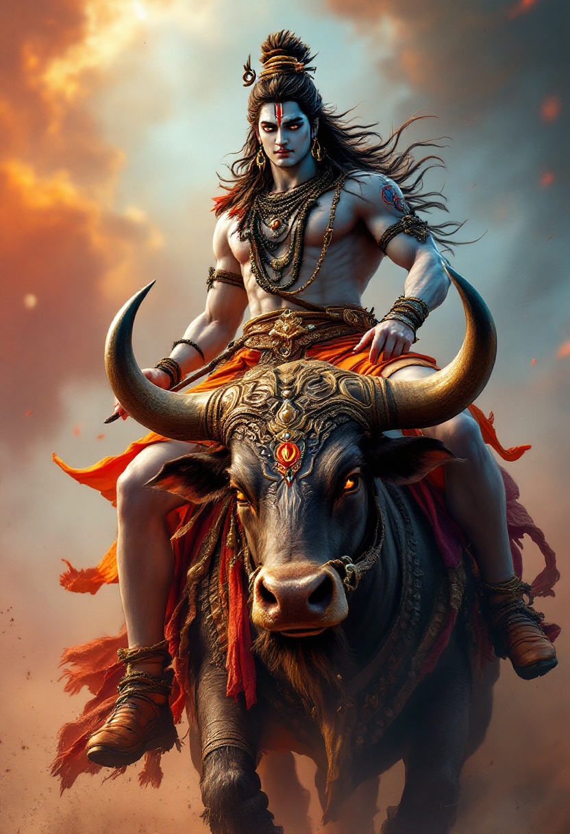 FLUX prompt: A Full Body photo shot of a Lord Shiva warri...