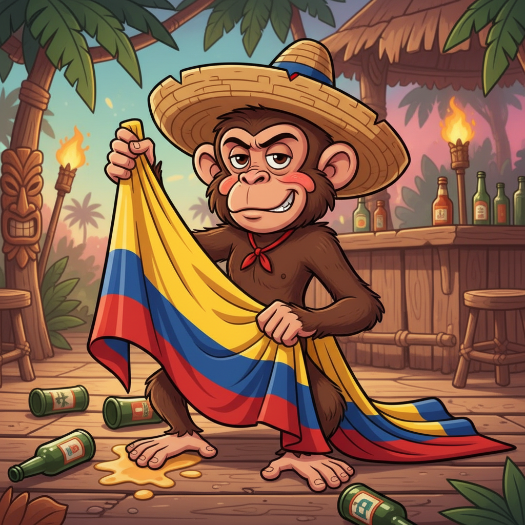 Nano Banana prompt: a cheeky cartoon drunk monkey holding...