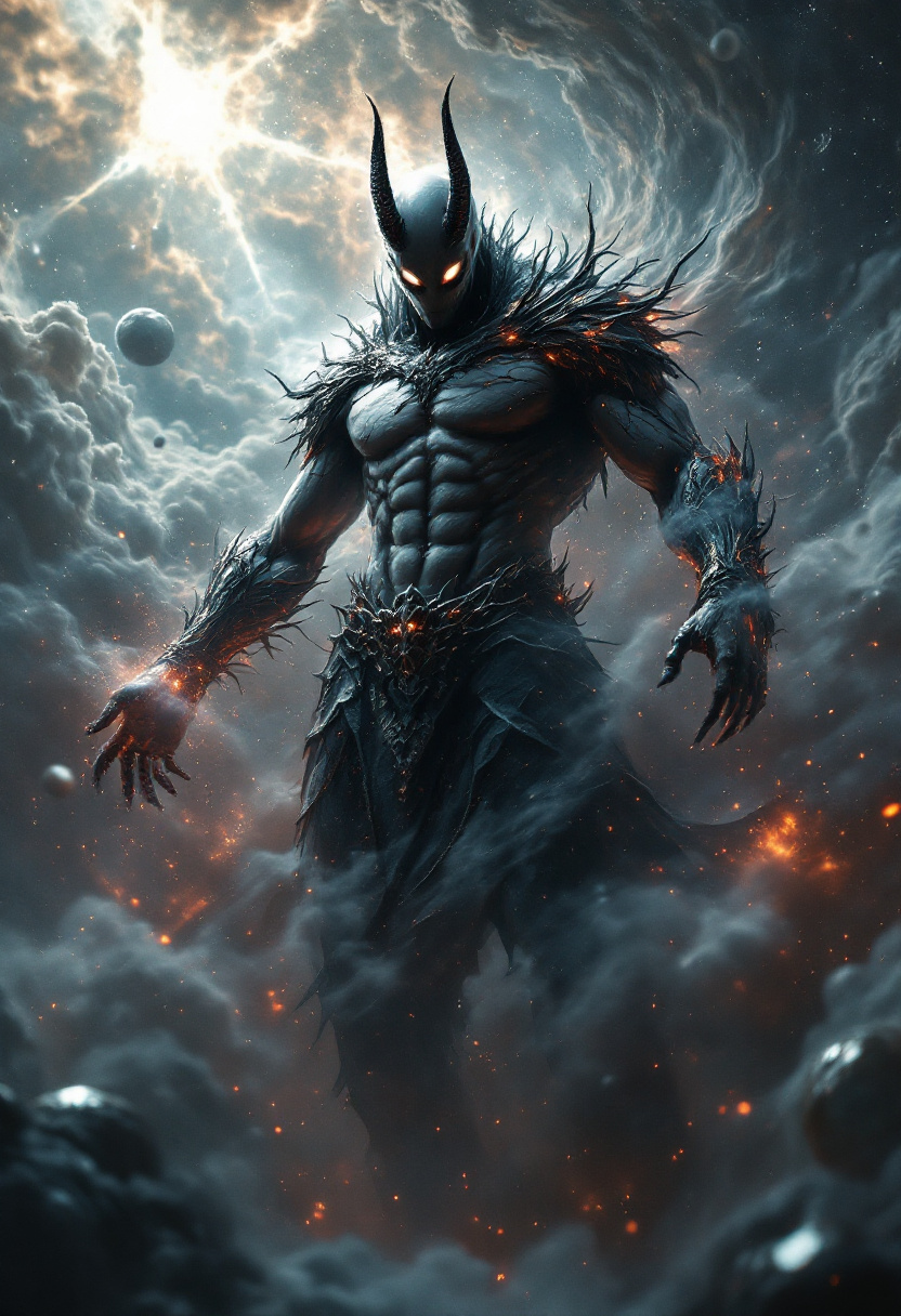 FLUX prompt: God of Death full-body, Etherial, muscular,