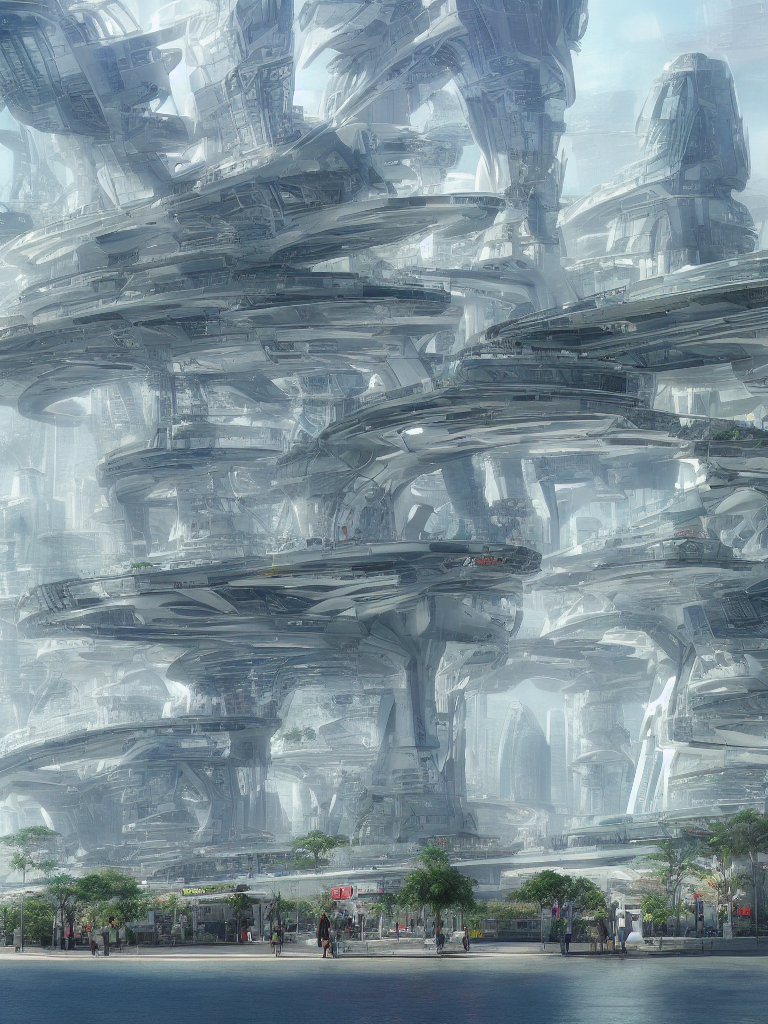 Stable Diffusion prompt: Wide shot angle of futuristic po...