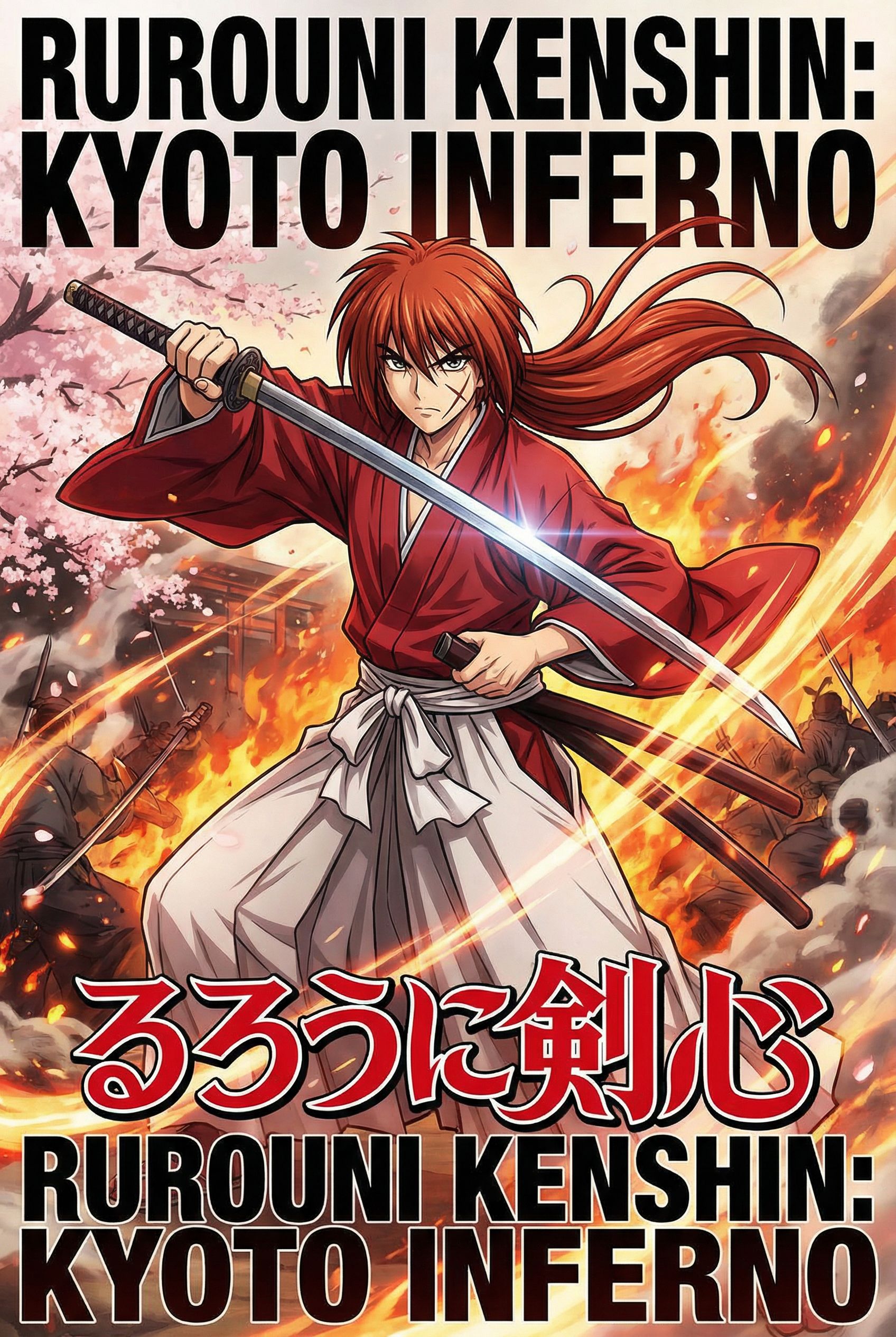 Nano Banana prompt: anime action movie poster, Himura Ken...