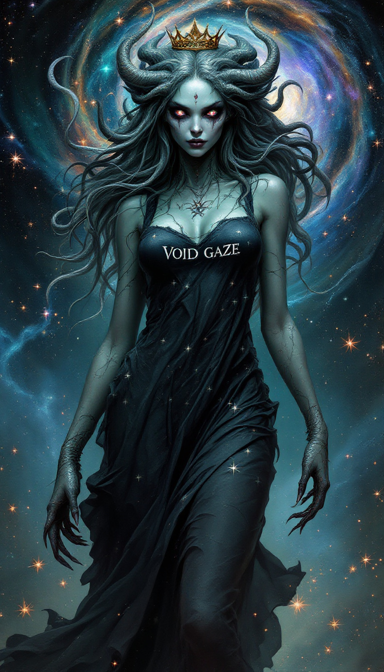 FLUX prompt: A hyper-realistic portrait of a female cosmic horr...