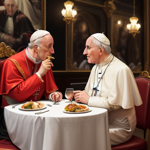DreamShaper prompt: The Pope and the king having diner in...
