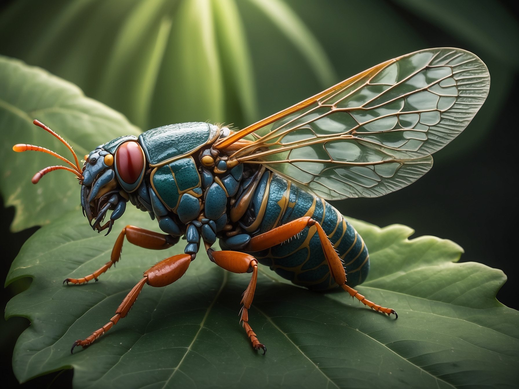 Midjourney prompt: a close up of a bug on a leaf, a photo...