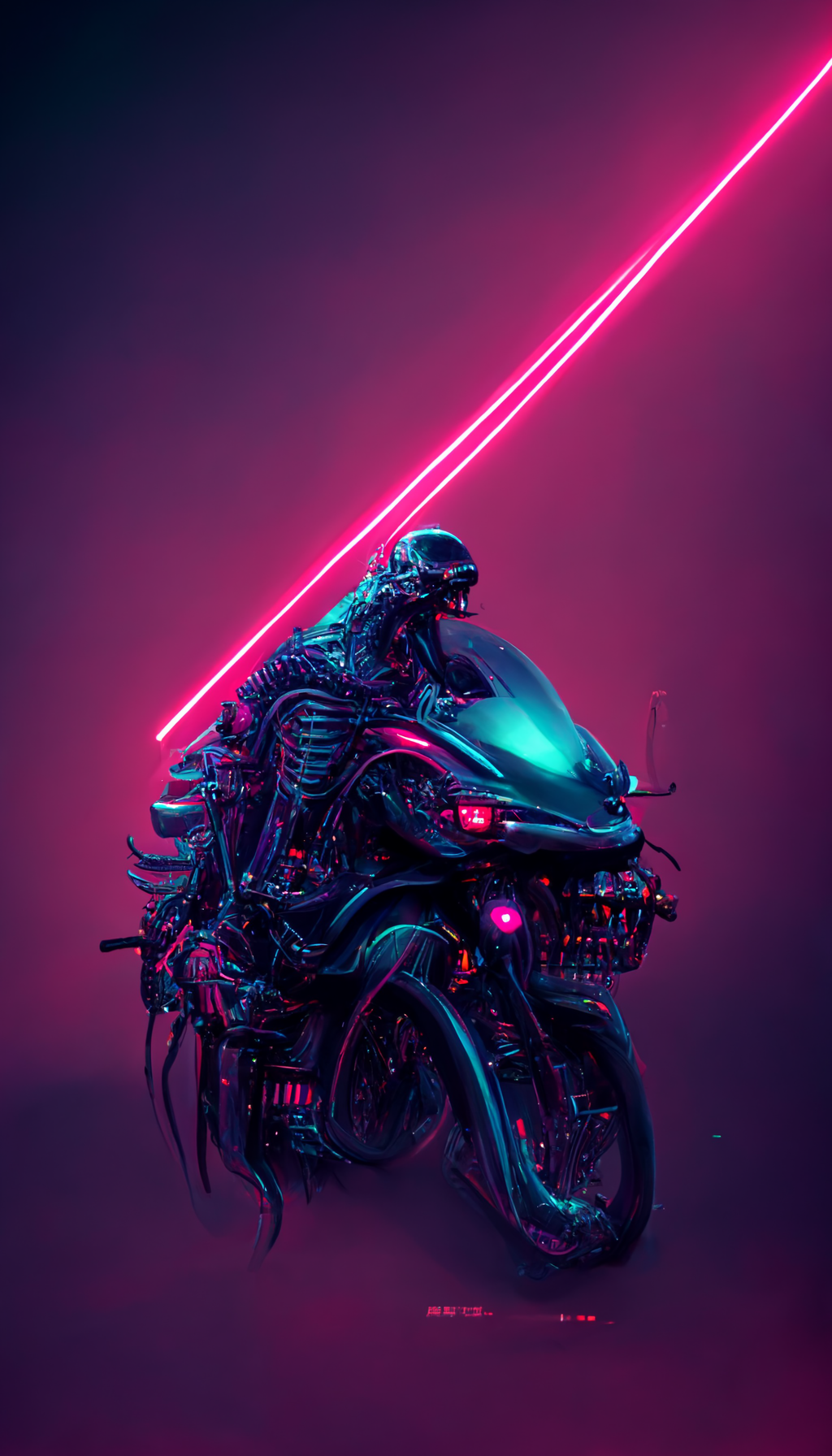 Midjourney prompt: SYNTHWAVE CYBERPUNK MOTORCYCLE :: synt...