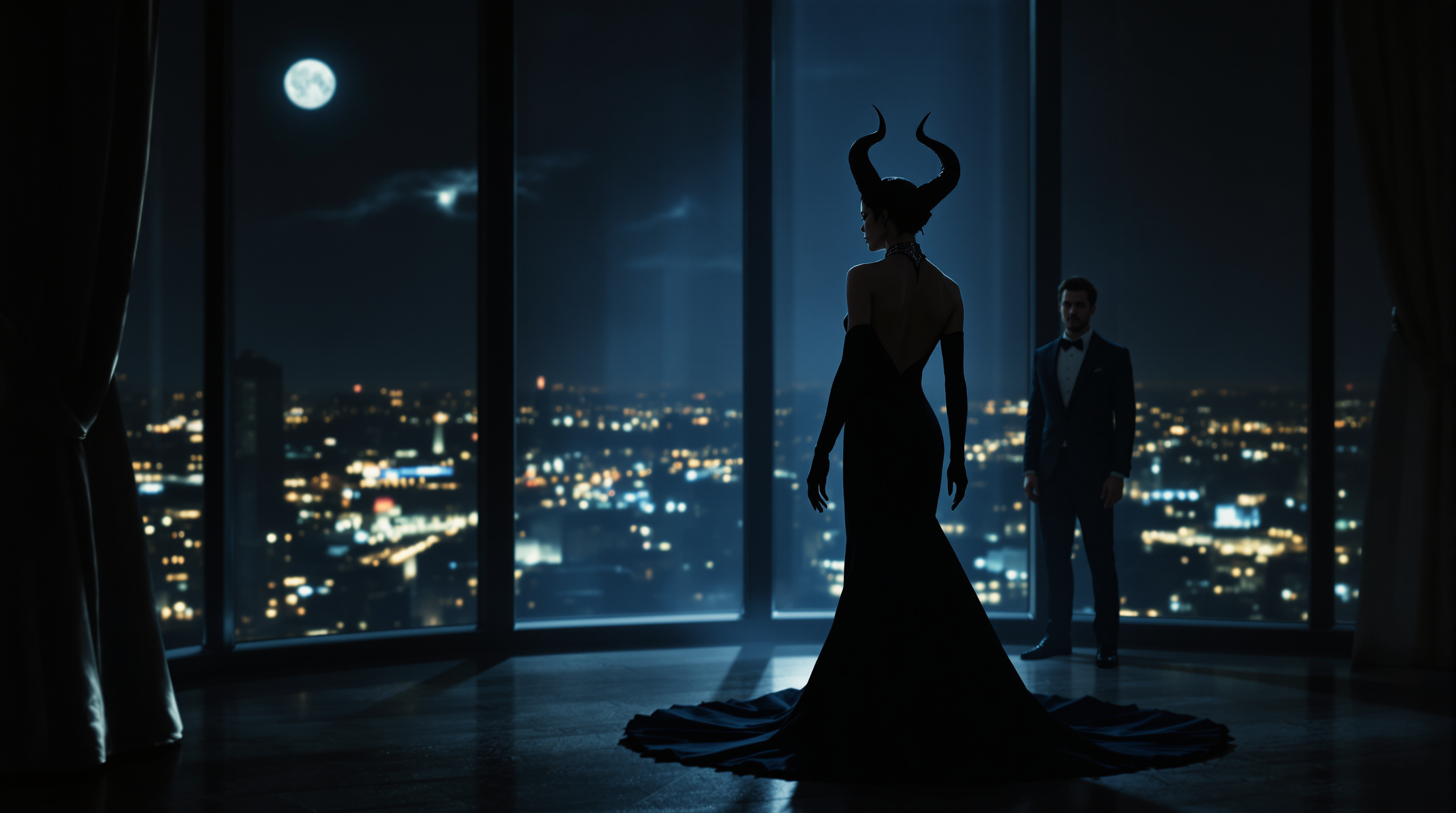 FLUX prompt: Elegant penthouse interior at night. Lilith ...