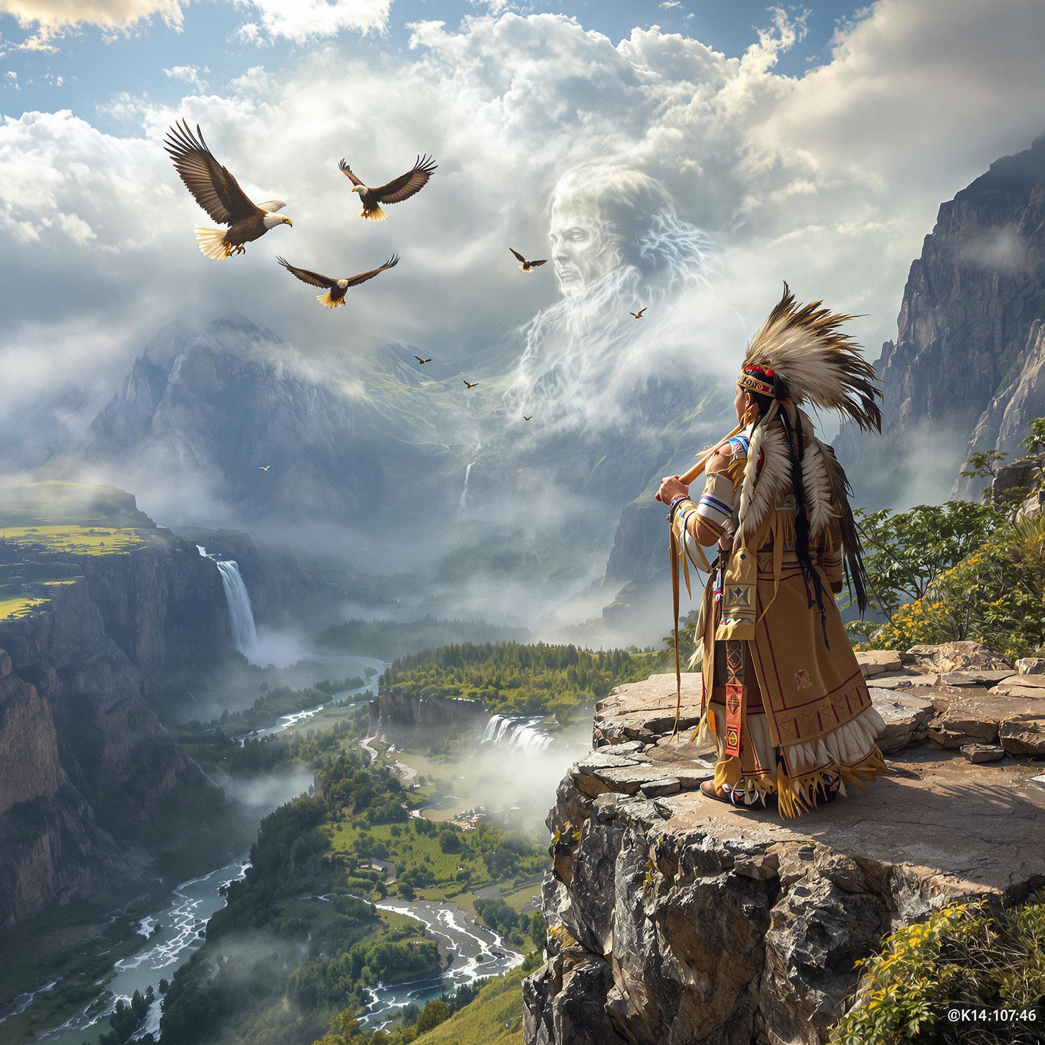 FLUX prompt: A Native American man in traditional attire ...