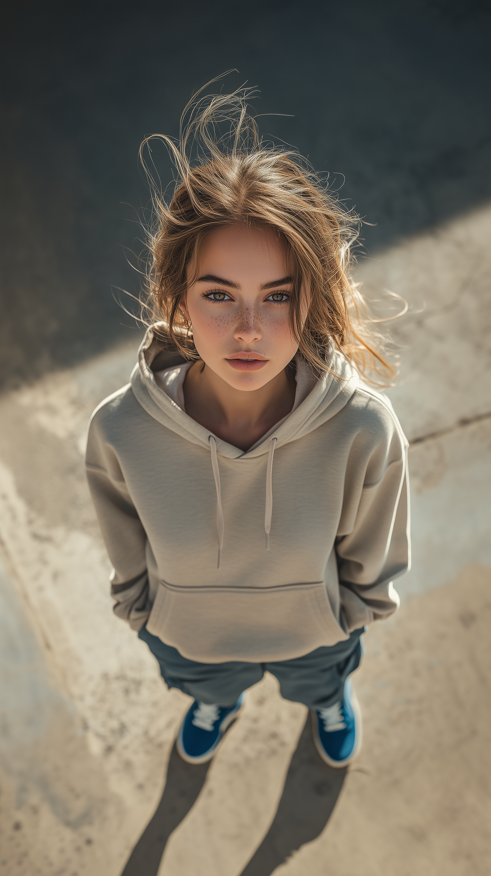 Midjourney prompt: photography, top view, full-body, fema...